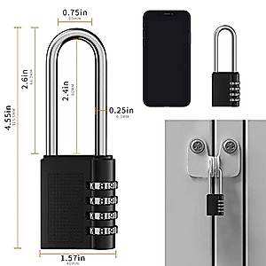 KEIULINE 4 Digit Outdoor Waterproof Long Combination Lock for School Gym Locker, Gate, Yard，Fence Locks 2 Pack Small Black Combo Padlock