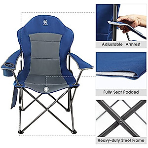 EVER ADVANCED High Back Folding Camping Chair Oversized and Fully Padded, Portable Quad Camp Lawn Chair Up to 300 lbs, with Cup Holder Armrest Carrying Bag