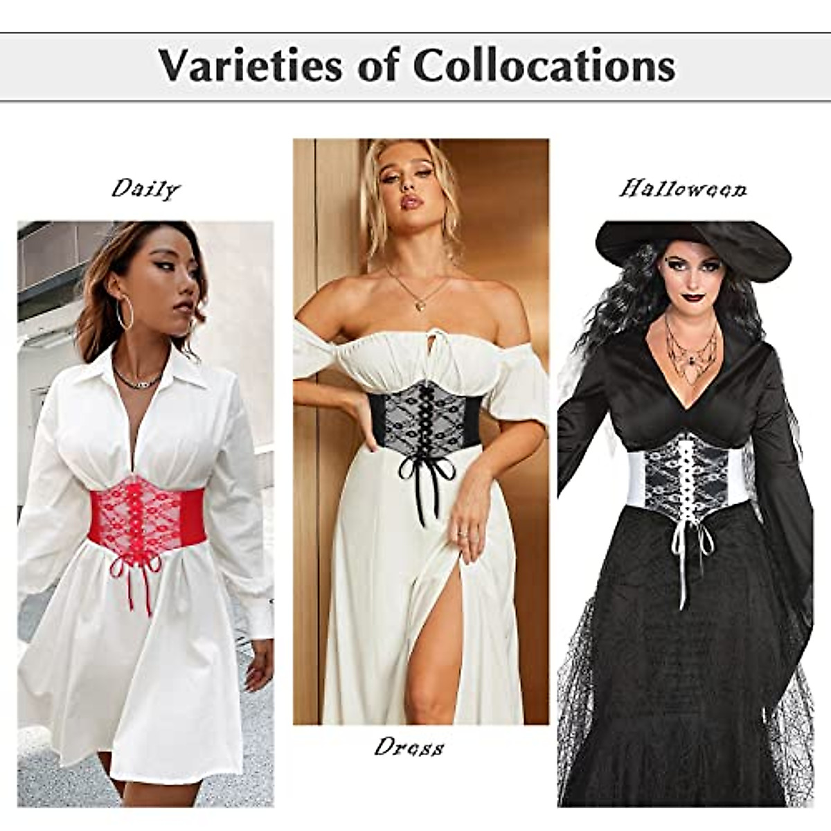 WHIPPY Women Lace-up Corset Waist Belt Transparent PVC Lace Crochet Petal Elastic Wide Belt for Dress