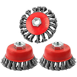 WENORA 3 Pack Wire Wheel Brush for Angle Grinder, 4 Inch Angle Grinder Wire Wheel, Wire Wheels for 4 1/2 Angle Grinder -5/8 Inch Threaded Arbor ,0.02 Inch Carbon Steel Wire Brush for Angle Grinder