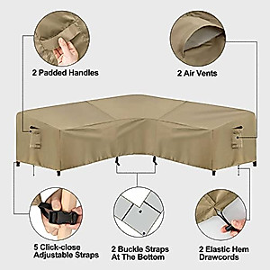 PureFit Outdoor Sectional Sofa Cover Waterproof V Shaped Patio Furniture Covers for Deck, Lawn and Backyard, 100”x100”, Camel