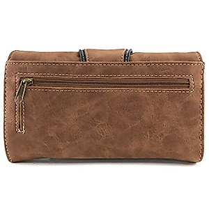 Justin West Patina Girl Western Bronze Floral Buckle Handbag Purse Tote and Strap Wallet (Brown Tote and Wallet)