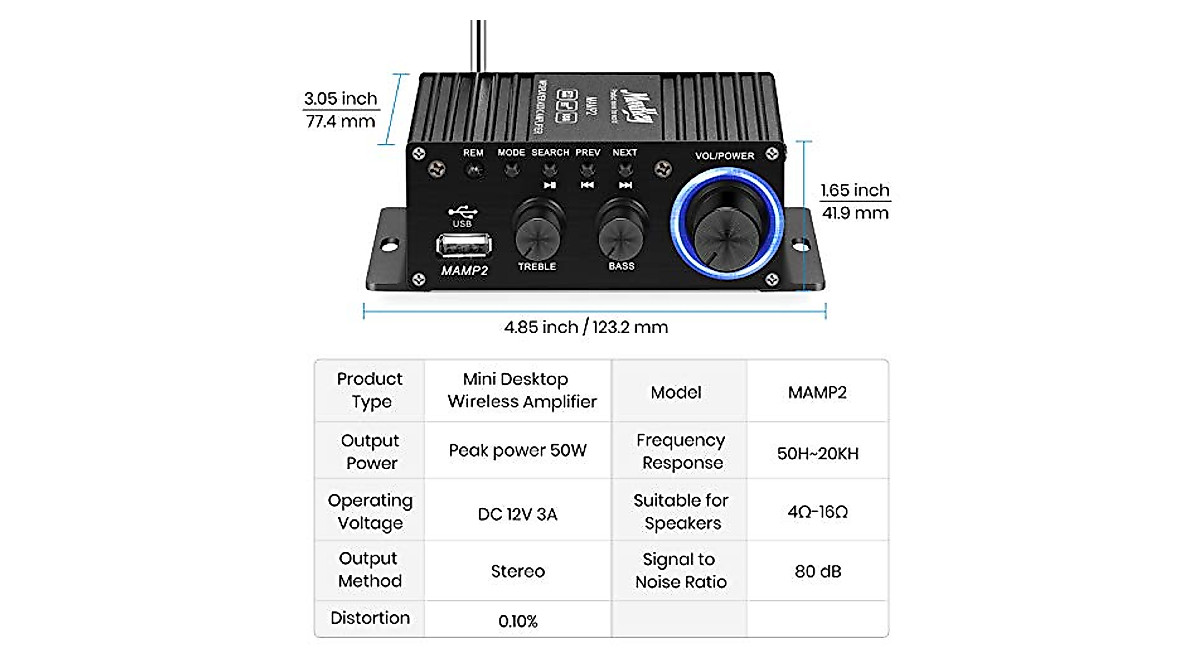 Moukey Mini amplifier home audio Bluetooth 5.0 for speakers- 50W 2 ...