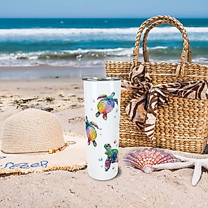 Mofvugz Sea Turtle Gifts - 20 Oz Double Wall Vacuum Insulated Stainless Steel Tumbler with Lid and Straw - Watercolor Ocean Turtle Cup, Travel Coffee Mug