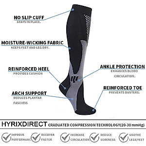 HYRIXDIRECT Compression Socks for Men Women 20-30 mmHg Compression Socks for Sports Support Socks