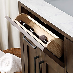 OVE Decors Maya Plus 36 in. Single Sink Bathroom Vanity in Almond Latte Finish, Black Hardware and Included Power Bar