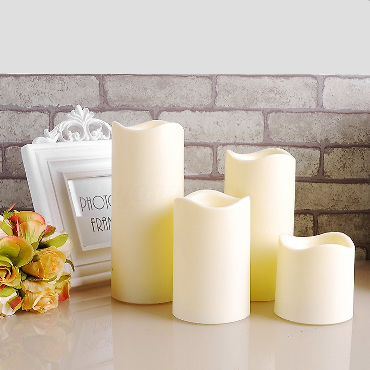 U&U Flameless Candles 3 x 4.5 Inch (Set of 2), LED Flickering Outdoor Candles Battery Operated Plastic Pillar Candles for Indoor/Outdoor Home Décor, Halloween, Wedding Decorations