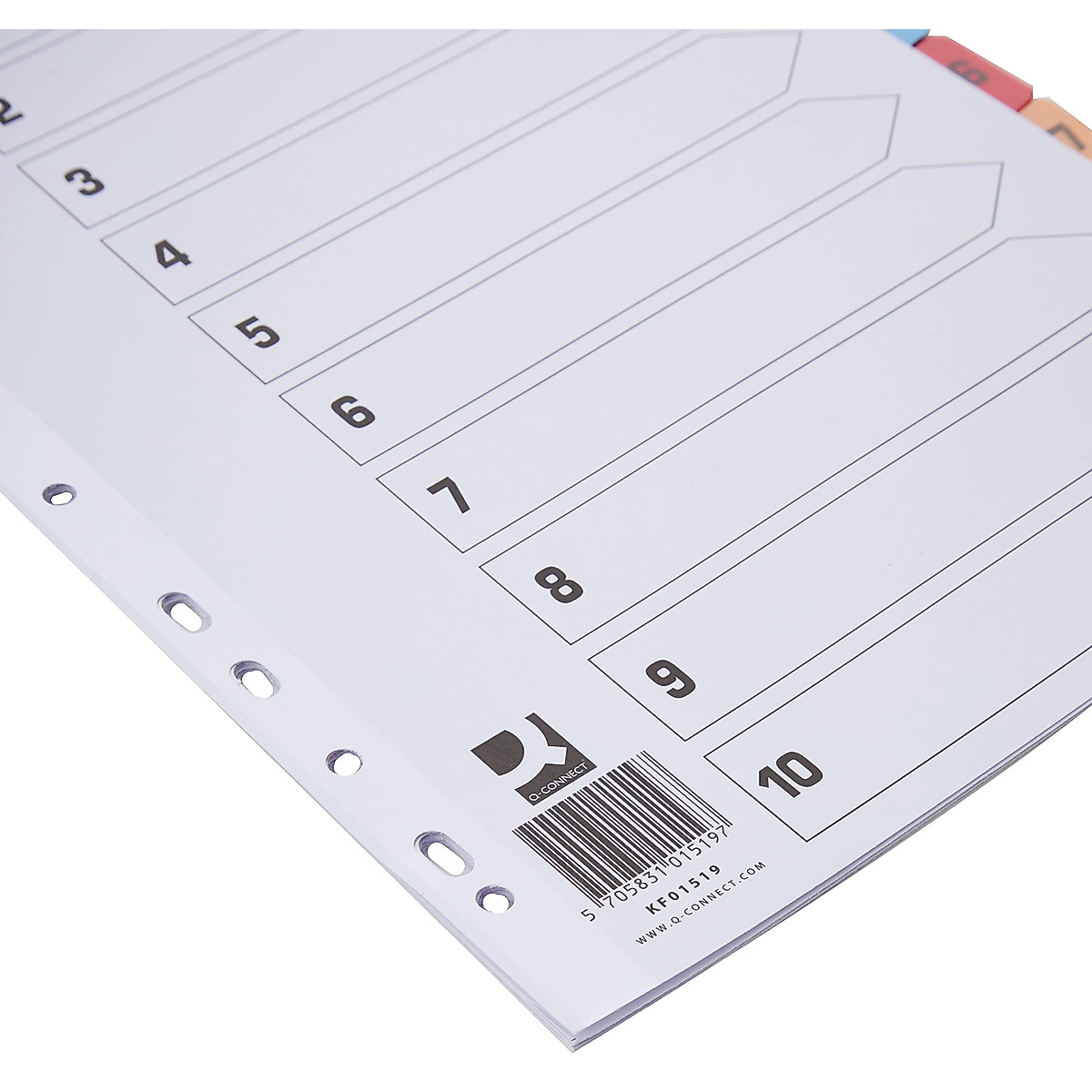 Q-Connect KF01519 Index Reinforced Multi-Colour 1-10 Numbered Tabs