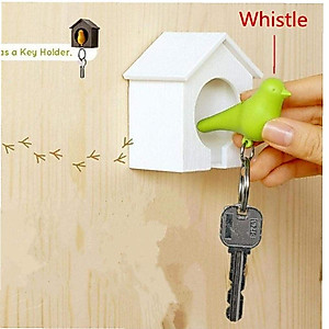 AMOYER 1pc Whistle Bird House Keychain Rack Creative Wall Mount Hook Key Hanger Holder Cute Sparrow Key Holder Keyring Gift(Random Color)