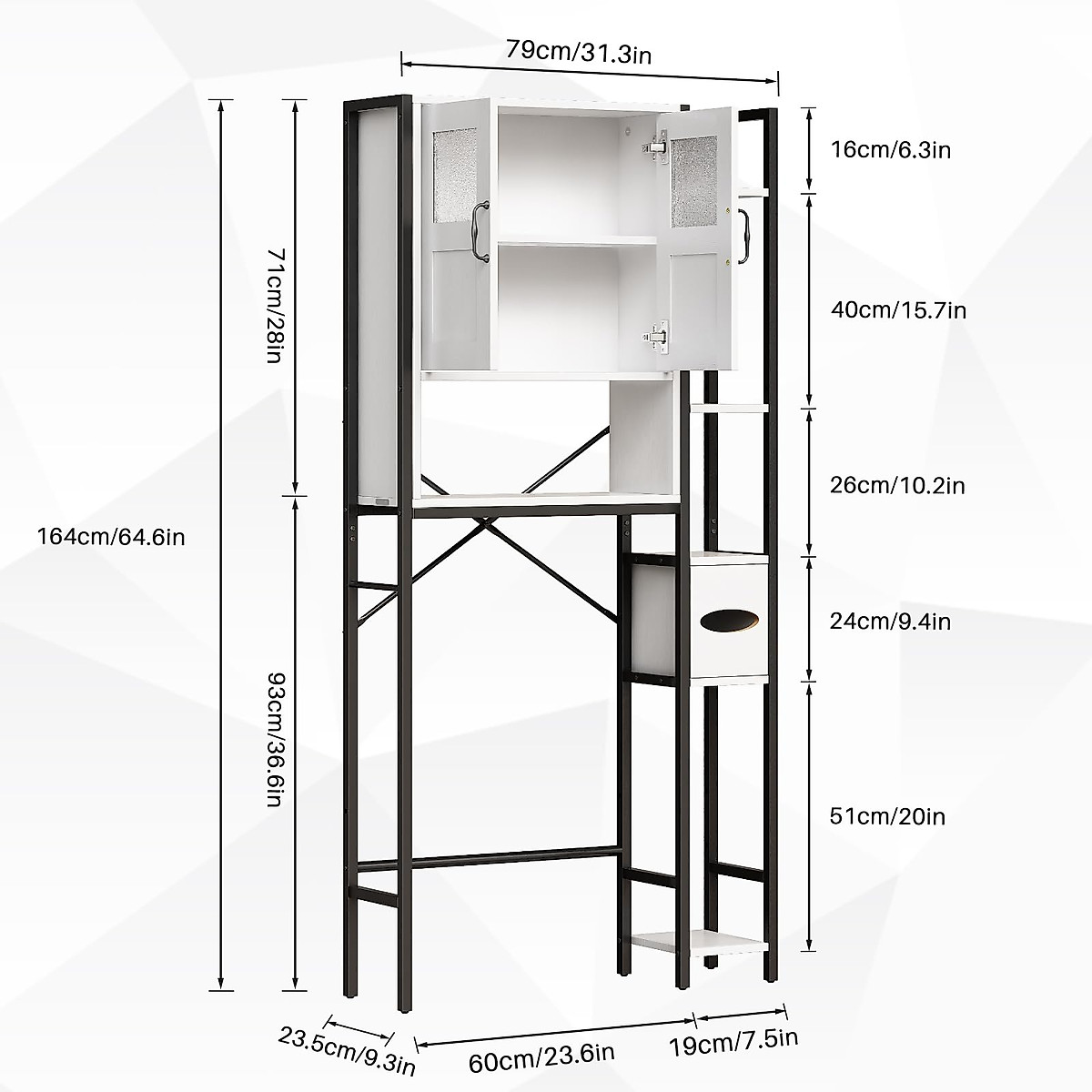 Over The Toilet Storage with Cabinet, Bathroom Storage Organizer above Toilet with Heavy-duty Metal Frame & Adjustable Shelf, Freestanding Space-Saving Storage Rack for Laundry Room,Bathroom (White)