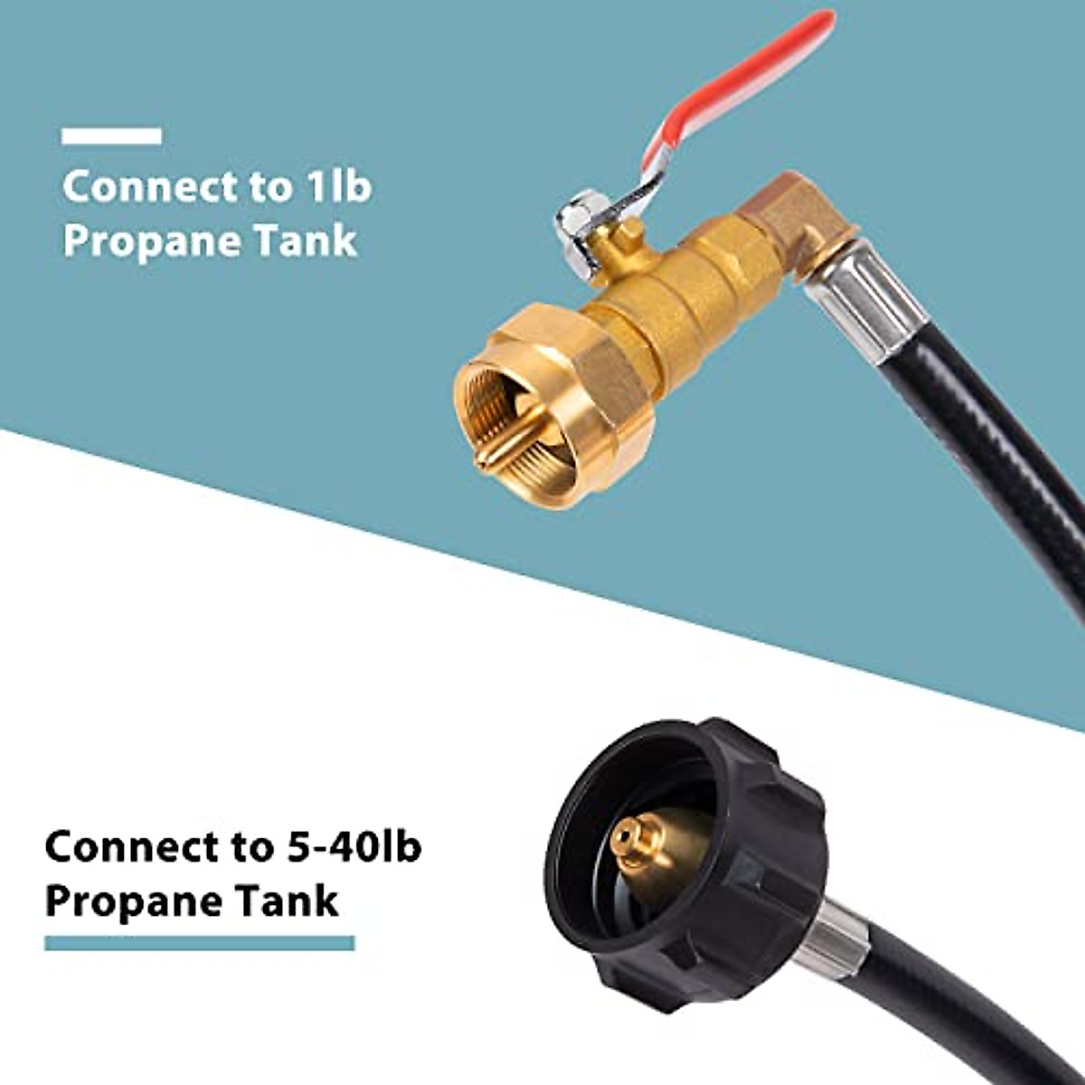 SHINESTAR 1lb to 20lb Propane Adapter with Durable Braided Hose (5FT), Comes with A 3FT Propane Refill Adapter Hose, Easy to Use