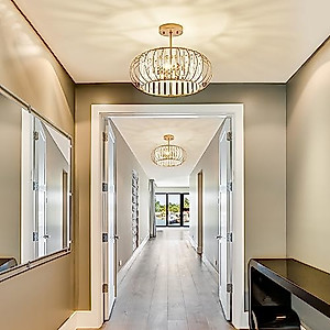 VIOLOEMI Modern Gold Close to Ceiling Light Fixtures, Crystal Semi Flush Mount Ceiling Light, Metal 3-Light Ceiling Lamp for Hallway Bedroom Living Room Dining Room(Bulb Not Include)