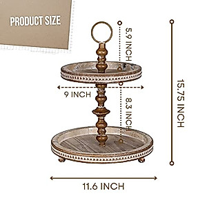 FESTWIND Two Tiered Tray Beaded- Decorative Beaded Tiered Tray - Kitchen Island Decor - Small Wooden Tiered Tray Stand for Holidays - Lovely Farmhouse Gift Rustic Brown