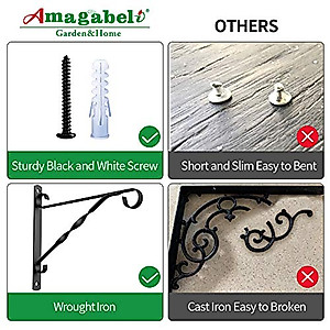 Amagabeli 2 Pack Hanging Plants Bracket 10 inch Planter Hook Hanger for Outdoor Flower Baskets Pot Bird Feeder Wind Chime Lanterns Patio Garden for Indoor Wall Fence Screw Mount Arm Black BG1571