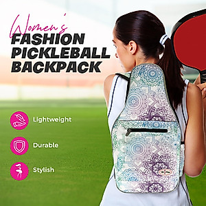 Taboo Fashions Pickleball Backpack for Women - Ladies Pickleball Bag with Front Pocket for Paddles, Padded Straps, and Water Bottle Holder - Stylish Pickleball Paddle Bag for Women (Mandala Dreams)