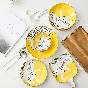 GagalU Porcelain Plate and Bowl Set,Creative Home Dinnerware Set 20 Piece of Cute Hand-Painted Cat Dinner Plate Sets Ceramic Plates and Bowls Sets, Service for 6 Dinnerware Set