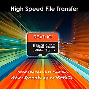 RexingUSA 256GB microSDXC UHS-3 4K Full HD Video High Speed Transfer Monitoring SD Card with Adapter for Dash Cams, Surveillance System, Security Camera, & Body Cam