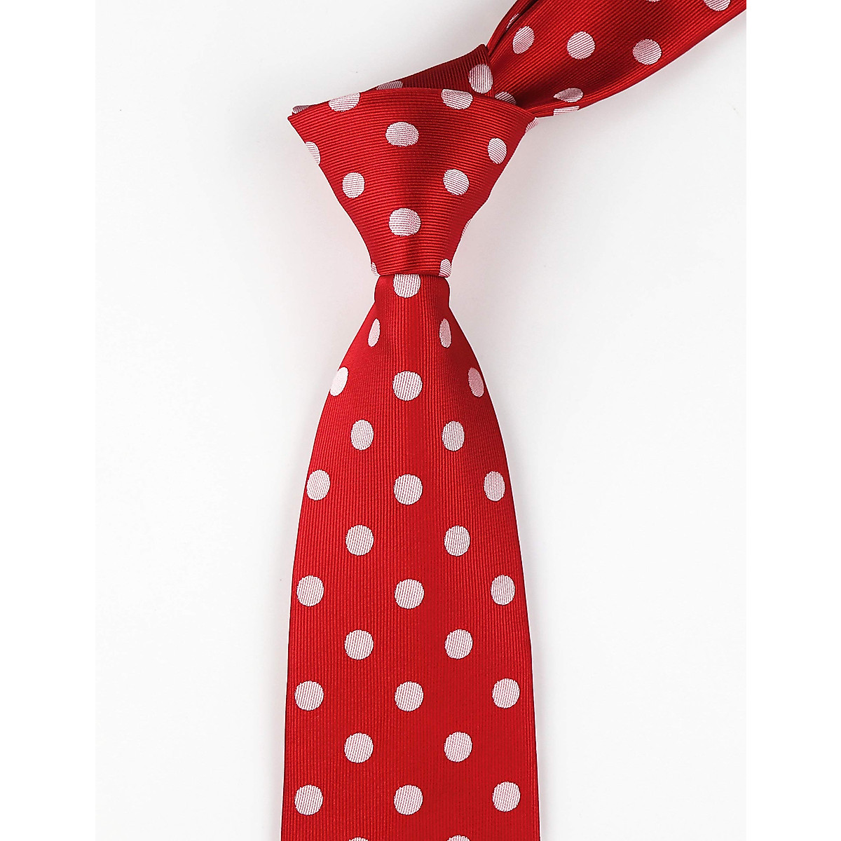 Men's Wine Red Silk Ties White Polka Dot Cravat Woven Neckties for Wedding Dress Uniforms