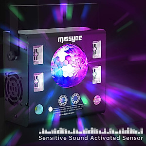 Disco Light Party Light, Missyee DJ Lights 4 in 1 with Disco Ball, LED Pattern Lights, Strobe Light, Sound Activated Stage Lights Compatible with DMX Control for Home Dance Wedding Event Party
