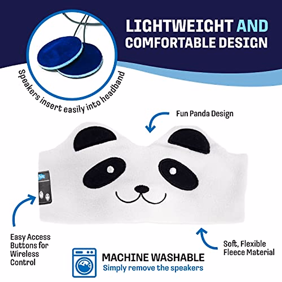 CozyPhones Over The Ear Headband Headphones - Kids Wireless Headphones Volume Limited with Thin Speakers & Super Soft Fleece Headband - Panda