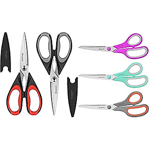 iBayam 2-Pack Kitchen Shears with 3-Pack Multipurpose Office Scissors Bulk