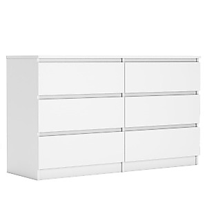 NoeBanJe 47" inch Dresser Sturdy Frame Modern Bedroom Furniture with 6 Drawers Large Capacity Storage Cabinet, Wooden Chest of Drawers for Bedroom, Hallway, Living Room, Entryway (White)