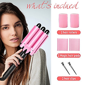 3 Barrel Curling Iron Wand Hair Crimper Iron with LCD Temperature Display - 1 Inch Ceramic Tourmaline Triple Barrel Hair Waver Curling Iron, Dual Voltage Crimping Iron Hair Curling Wand