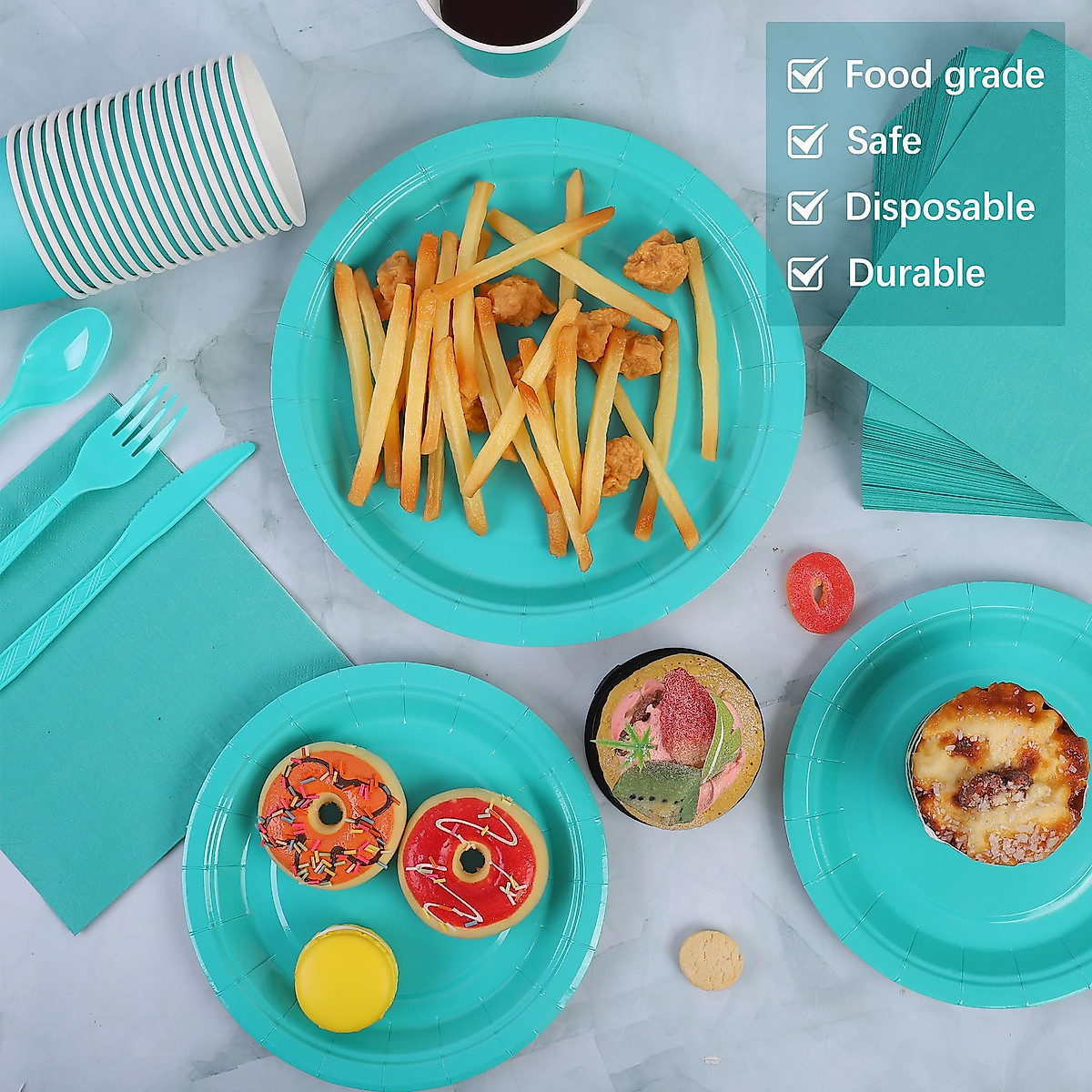 durony 350 Pieces Teal Blue Party Supplies Teal Blue Dinnerware Set Paper Plates Cup Napkins Serve 50 Guests for Birthday Wedding Baby Shower Party Family Picnic
