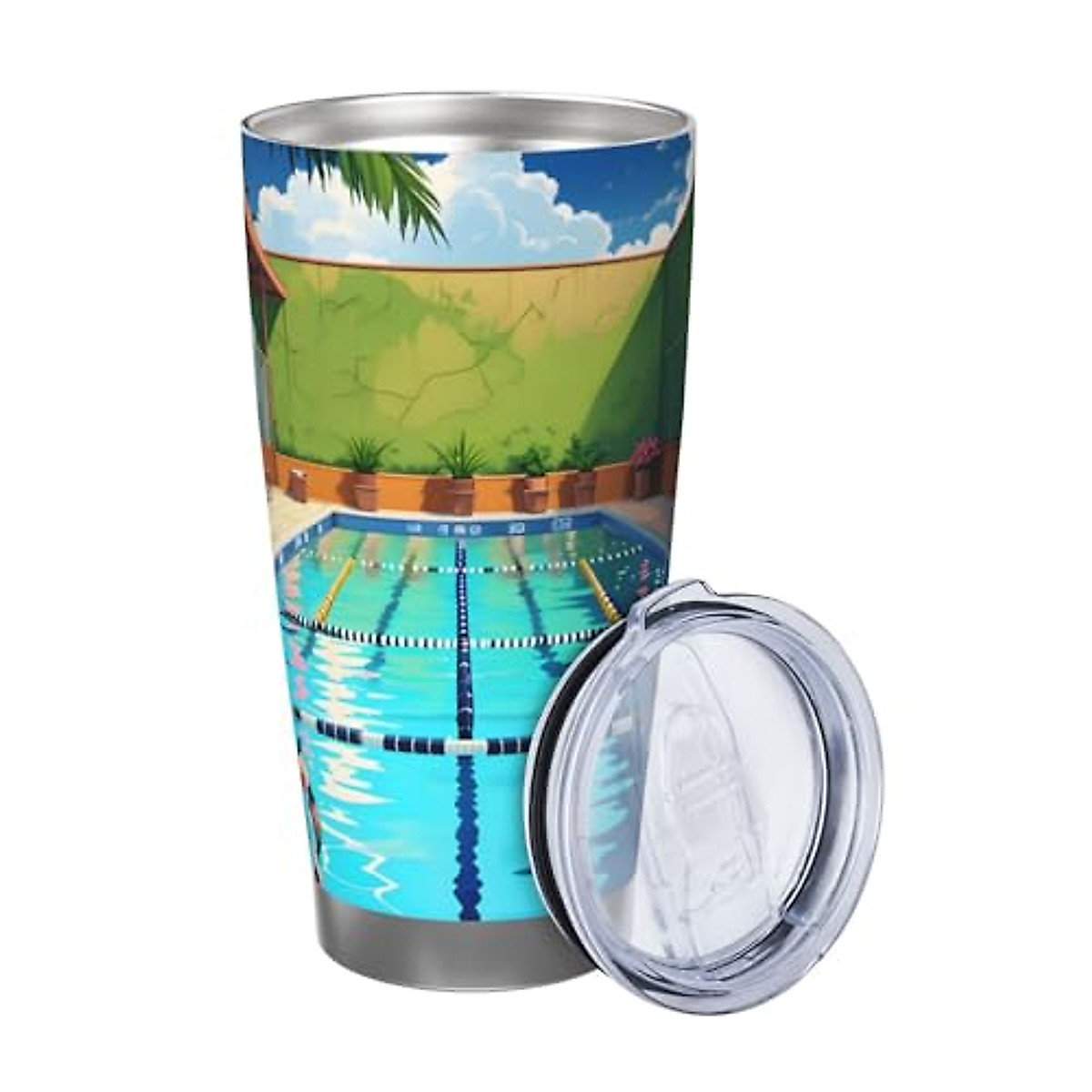 WXZYFP Car cup (single silver rim), can use a straw or drink directly, easy to use.Flamingo and swimming pool