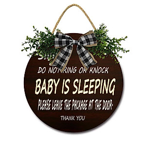 Weytff Baby Sleeping Sign For Front Door Decorations Hanging Baby Sleeping Sign For Door Do Not Knock Or Ring Doorbell No Soliciting Please Don't Disturb No Soliciting Sign For Nursery 11"