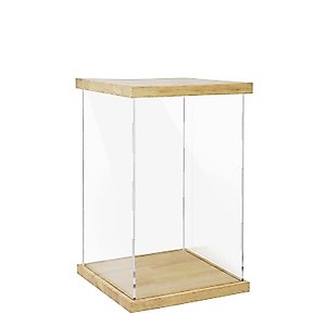 Clear Acrylic Display Case with Solid Butcherblock Base and Top for Trophy, Collectibles, Assemble Cube Display Box Stand Dust Proof Protection Showcase for Action Figures Toys - by BenchPro