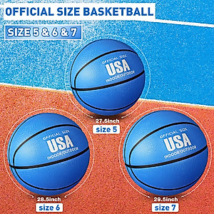 Libima 4 Pcs Rubber Basketball with Pump Official Indoor Outdoor Basketball Sport Gift for Game Practice Training Kids Teens Adults Streetbballs(Size 6,Yellow, Green, Blue, Orange)