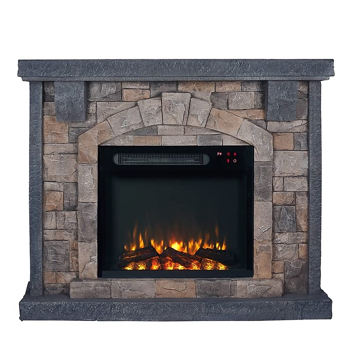 LIVILAND 45-Inch Freestanding Electric Fireplace with Faux Stone Mantel - Gray