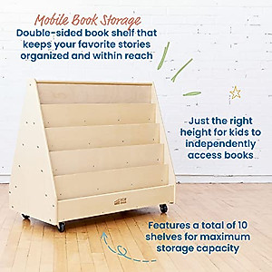 ECR4Kids Double-Sided Mobile Book Display, Classroom Bookshelf, Natural