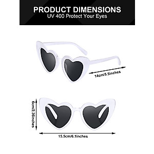 Frienda 6 Pairs Heart Shaped Sunglasses Cat Eye Sunglasses Vintage Heart Glasses for Wedding Costume Party (White-Grey)