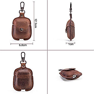 Jkhome Genuine Leather AirPods Case Vintage Portable Protective Cover for AirPods 2 1 with Keychain (Brown)