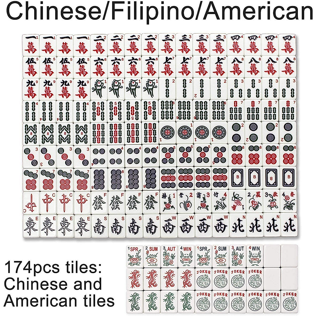 USA MJ Table Automatic Mahjong Mah jongg Table 36mm American Mahjong Numbered Tiles Foldable Style with 2 Sets of Tiles + 4 Racks Built-in Hard Table Cover