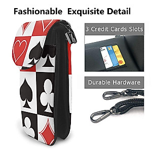 Perfect Gift - Stylish Grid Poker Playing Cards Cell Phone Purse Wallet Big Pocket Small Crossbody Bags Adjustable Shoulder Strap Cellphone Pouch With Card Slots