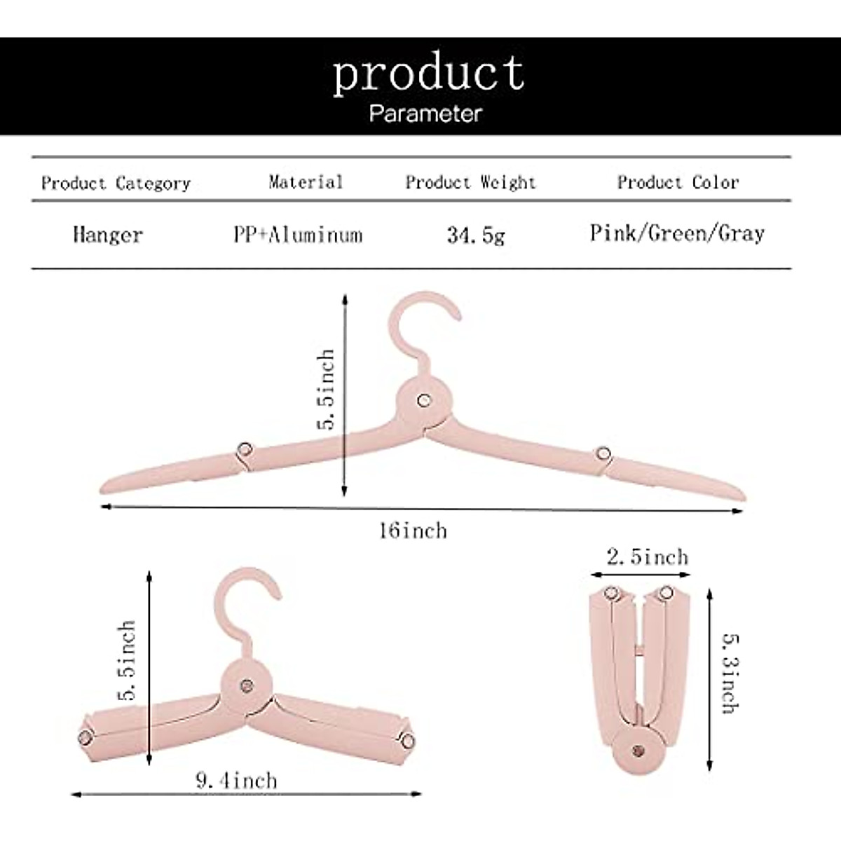 3 Pcs Travel Hangers Foldable - Light Small Portable Hangers, Saving Suitcase Space Folding Clothes Hangers for Hotels or Travel (Gray), 3 hangers