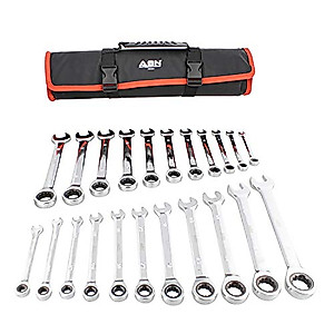ABN Combo Ratchet Wrench Set SAE and Metric Sizes - 22 Pc Ratcheting Wrench Set with Travel Pouch
