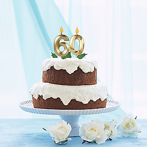 Gold 55th Birthday Candles for Cakes, Number 55 Glitter Candle Cake Topper for Party Anniversary Wedding Celebration Decoration