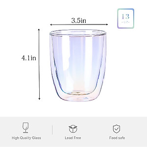 SUNNOW Vastto 13 Ounce Iridescent Glass Coffee Mug,Double Walled Insulated Mug for Latte,Cappuccino,Hot Chocolate,Tea and Juice,Set of 4(Rainbow-colored)