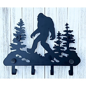 Top Brass Bigfoot Sasquatch Metal Wall Hooks - 4 Strong Hooks for Keys, Caps, Jackets, Bags - Rustic Cabin, Lodge, Mountain Art Decor