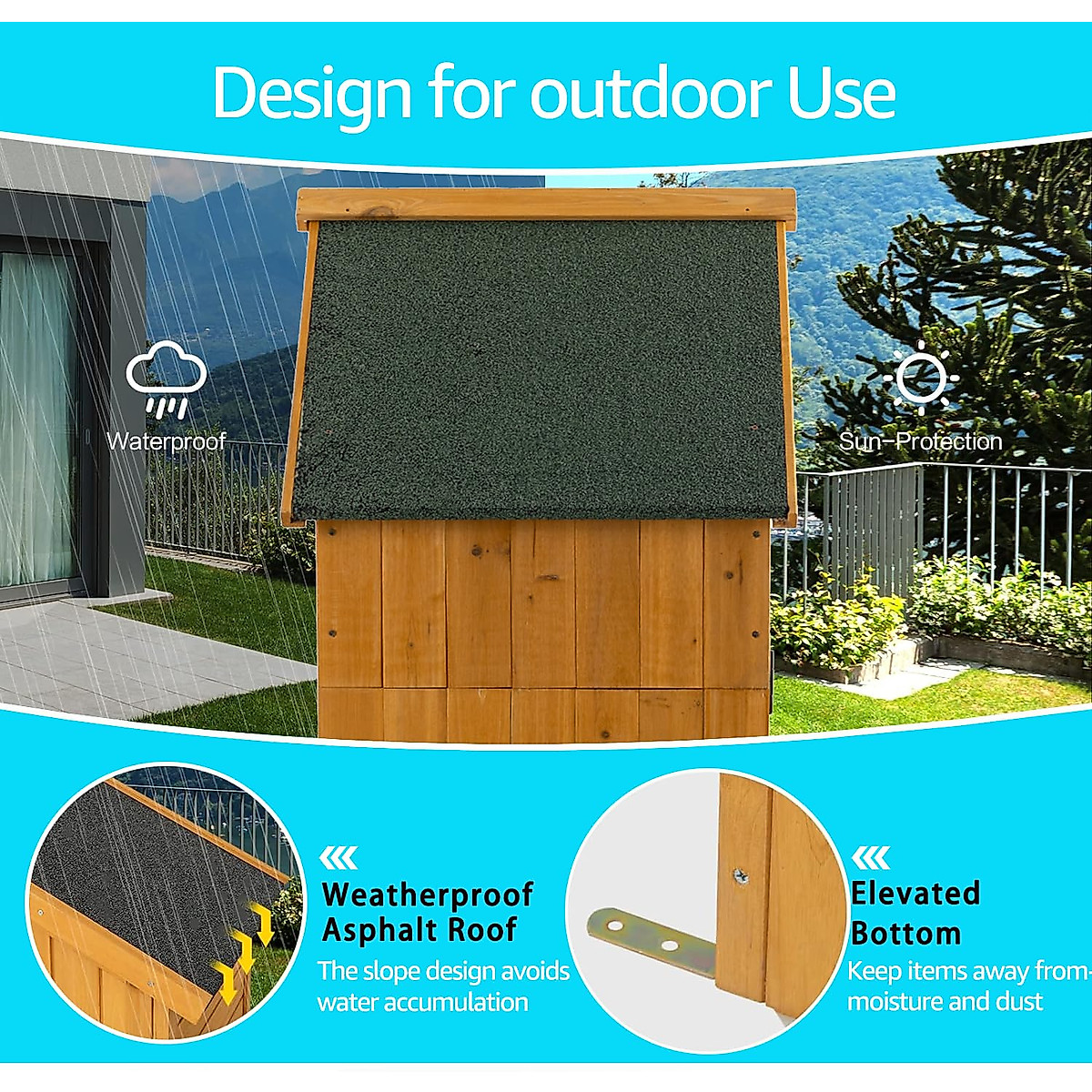 Outdoor Storage Cabinet, Garden Wood Tool Shed, Outside Wooden Shed Closet with Shelves and Latch for Yard, Patio, Deck and Porch,30.3”L X 21.3”W X 70.5”H (Natural)