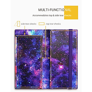 Zreal Checkbook Cover for Men & Women, Premium Vegan Leather Checkbook Holder Slim Wallets for Top & Side Tear Duplicate Checks with RFID Blocking (Starry)