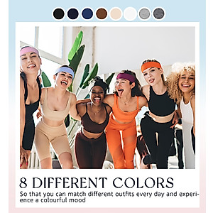 Headbands for Women 8-Pack Vibrant Yoga & Sports Sweat Headbands - Cotton Stretchy Non-Slip Hair Bands (Black,Navy Blue,Blue,Brown,Khaki,White,Light Floral Gray,Dark Floral Gray,Set1)