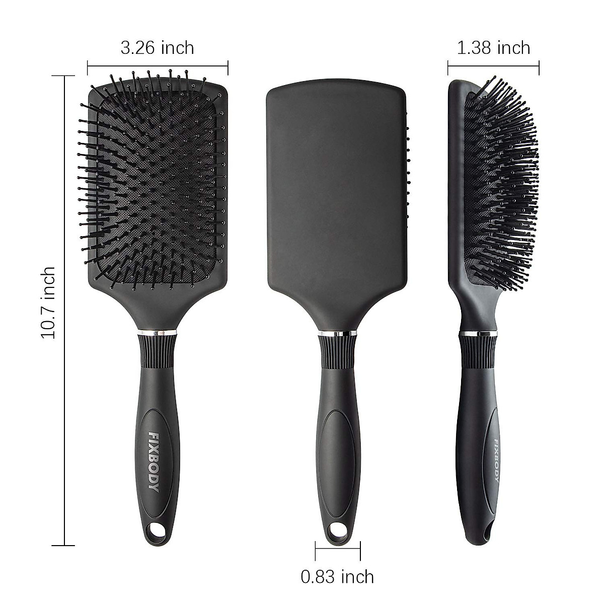 FIXBODY Paddle Brush with A Large Cushion, Smoothing Detangling Brush for Long Thick Hair, Both Wet & Dry - Black Mate