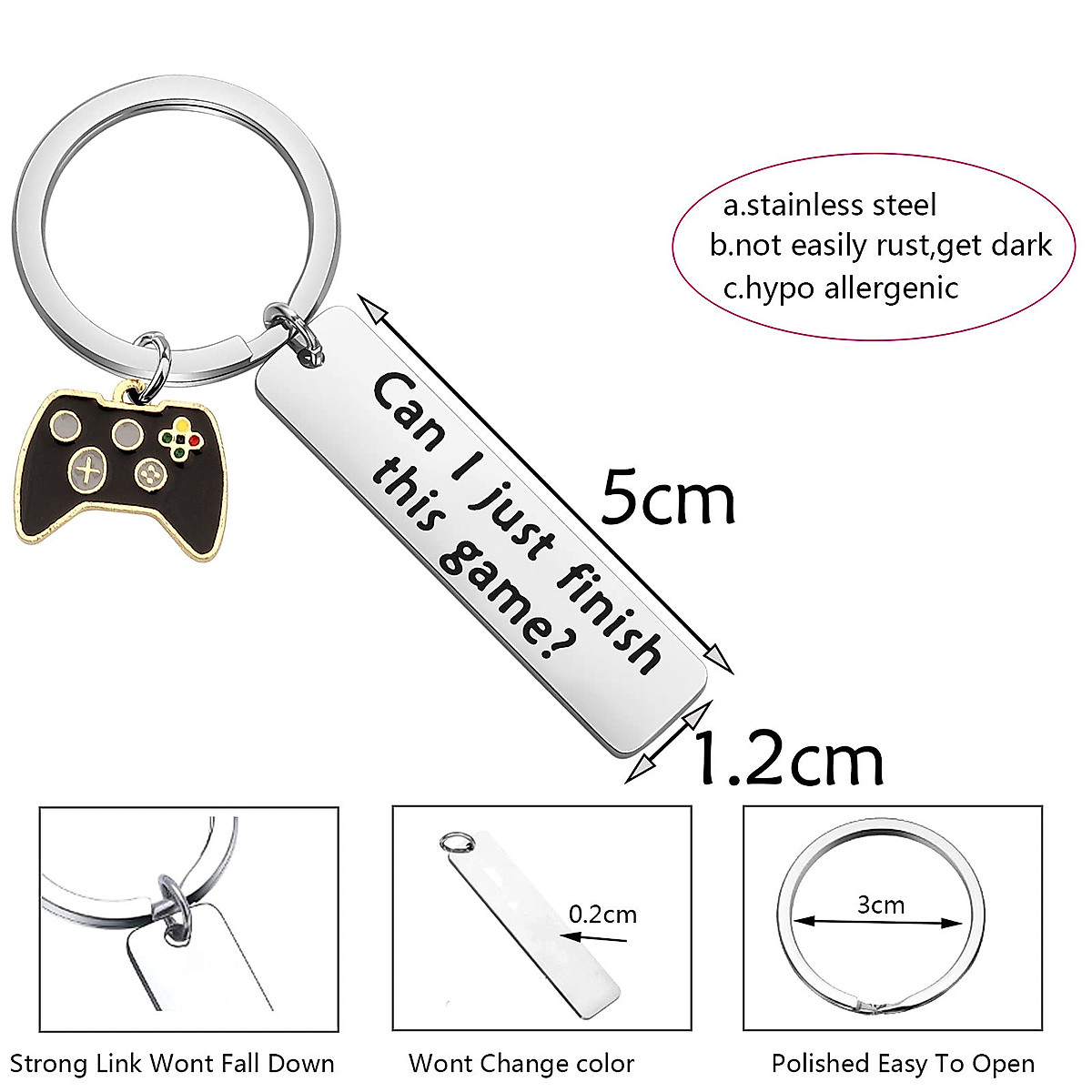 TGBJE Game Controller Keychain - Funny Gamer Gift for Gaming Fans and Enthusiasts - Can I Just Finish This Game