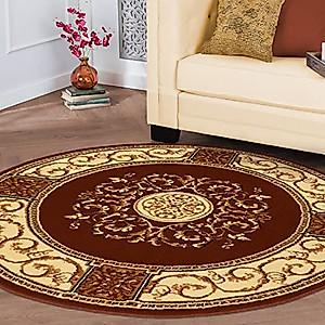SUPERIOR Classic Elegant Floral Medallion Power-Loomed Indoor Area Rug, 5' Round, Toffee