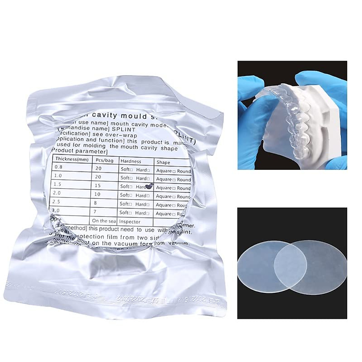 TEPTOARCH Lab Orthodontic Splint Retainer Slice Vacuum Forming Sheet Round Hard/Soft 0.8/1.0/1.5mm Splint Thermoforming Material (1.0mm Hard)